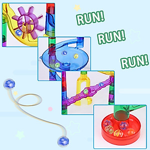 Gifts2U Marble Run Sets Kids, 122 PCS Marble Race Track Game 90 Translucent Marbulous Pieces + 32 Glass Marbles, STEM Marble Maze Building Blocks Kids 4+ Year Old