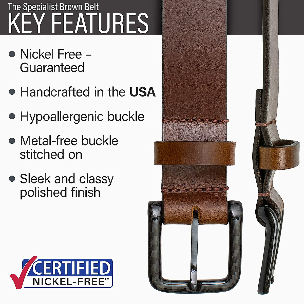 Nickel Smart Specialist Brown Belt - 36"