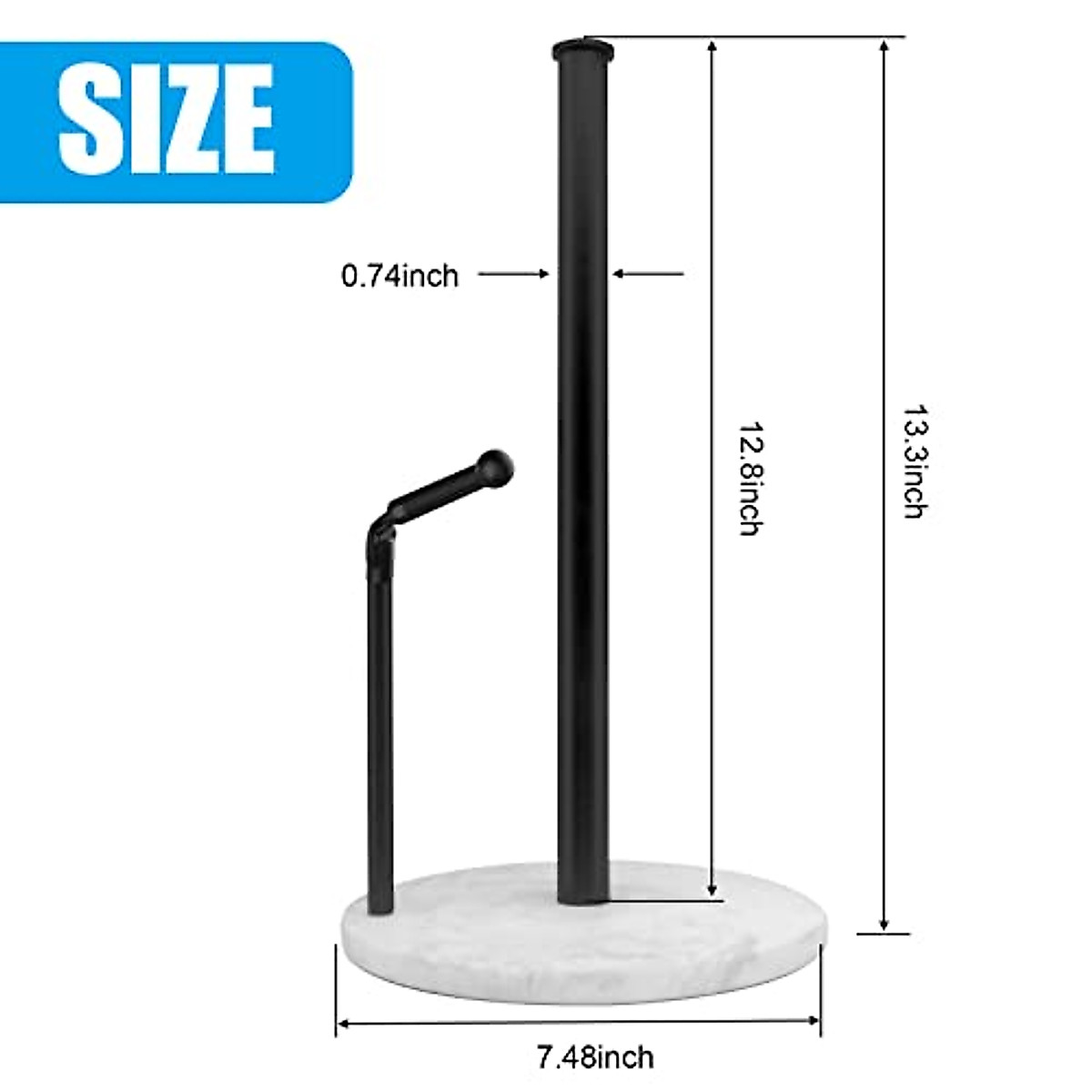 Marble Weighted Paper Towel Holder,Freestanding Black Paper Towel Roll Holder with Tension Arm-for Kitchen Bathroom Countertop,Standard or Jumbo-Sized Roll Holder