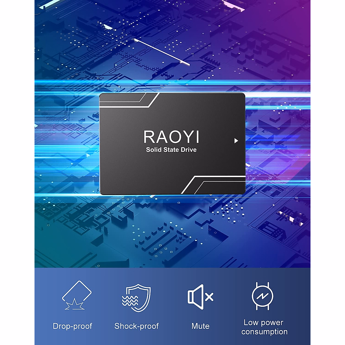 RAOYI 1TB Internal SSD SATA III 6Gb/s 2.5”Solid State Drive 3D NAND Flash Advanced SSD Hard Drive Up to 550MB/s SATA 3 SSD Upgrade Performance for PC Laptop
