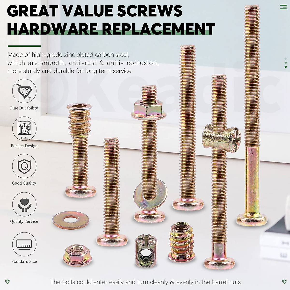 Keadic 253 Pcs M6 x30/40/50/60/70/80mm Zinc Plated Hex Socket Head Cap Bolts Barrel Nuts Flat Washers with Tools, M6 Crib Hardware Screws Assortment Kit for Chairs Bed Cot Furniture (30-80mm)