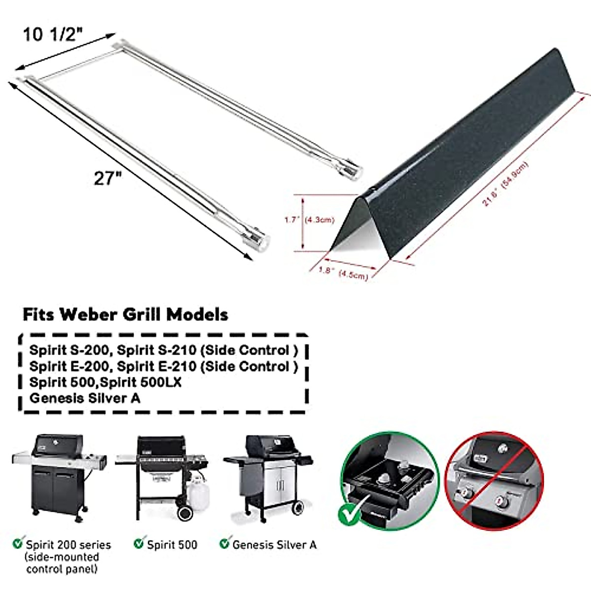 Uniflasy 7507 Grill Replacement Part Kit for Weber Genesis Silver A, Spirit 200 Series, Spirit 500, Spirit E-210, Spirit E-200, S-200, S-210 7507 Grill Burner Tube Set with 7535 Flavorizer Bar, 7534