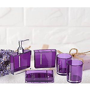 Zerodis 5pcs Purple Bathroom Accessory Set, Acrylic Bathroom Accessories Sets Bathroom Vanity Countertop Accessory Set for Home…