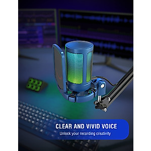 FIFINE Gaming Streaming USB PC Microphone for Mac OS/Windows, AmpliGame Condenser Cardioid Mic with RGB for Video Vocal Recording Twitch Discord, Gamer Computer Mic-Blue