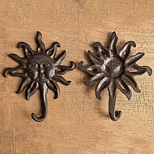Coat Hooks, 2Pcs Heavy Duty Vintage Cast Iron Hook with Screws for Home Wall Hanging, Wall Mounted Antique Black Hooks for Coat, Scarf, Bag, Towel, Key, Cap (Sun Shape)