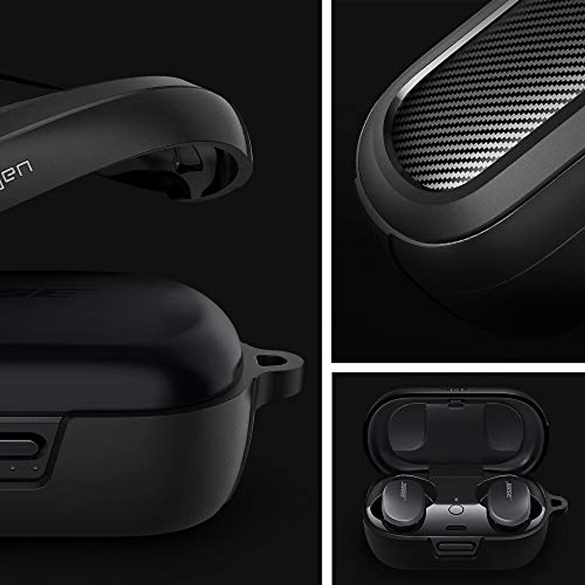 Spigen Rugged Armor Designed for Bose QuietComfort Earbuds Case Cover (2020) - Matte Black