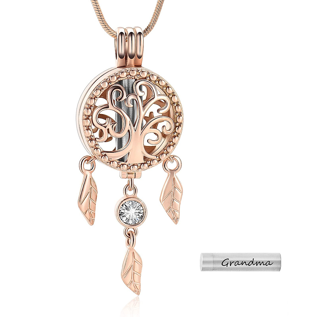 Minicremation Cremation Jewelry for Ashes Dream Catcher Urn Necklace for Loved One's Ashes Tree with leaves Keepsake Necklace for Women Men(Customize)