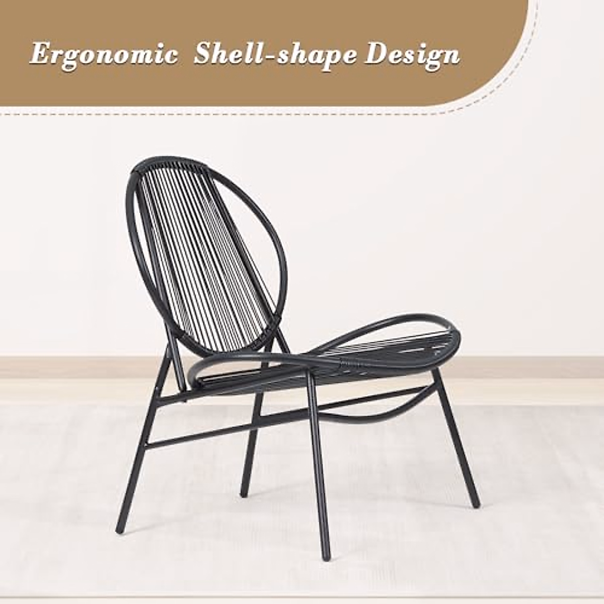 Athena Collection Patio Conversation Set, 4 Pieces All-Weather Rattan Acapulco Chair Loveseat and Oval Table Set Bistro Set Indoor Outdoor Seating Furniture Set for Balcony, Pool, Garden, Black