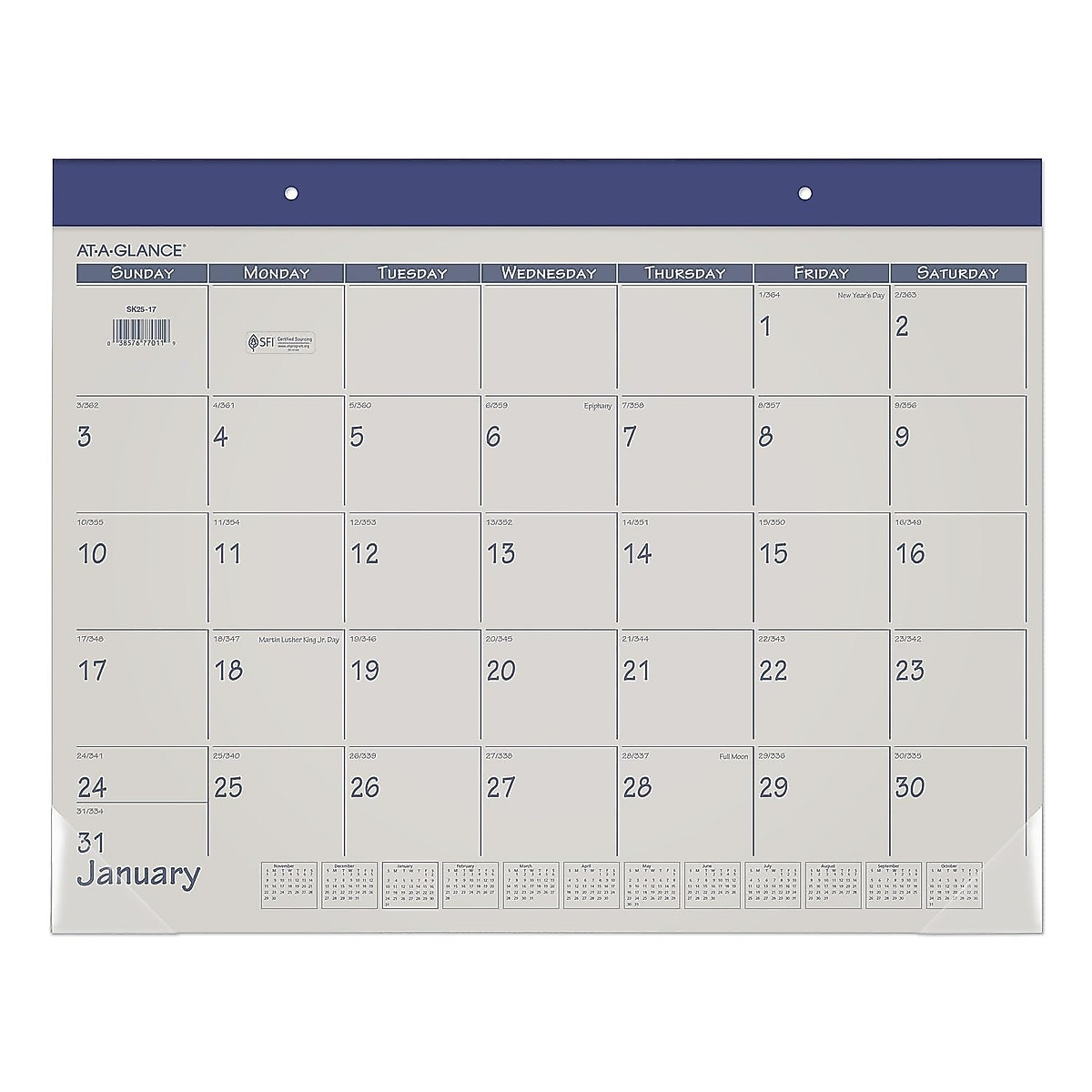 2024 AT-A-GLANCE22 x 17 Fashion Color Desk Pad, Stone/Blue Sheets, Blue Binding (SK2517)