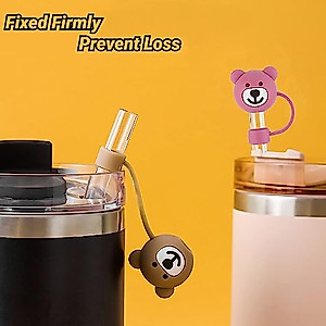 4pcs Straw Covers Cap for Stanley Cup, Cute Bear Silicone Straw Tip Covers for Stanley 30 & 40 Oz Tumbler with Handle (Bear)