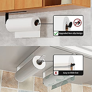 Paper Towel Holder - Self-Adhesive or Drilling, Wall-Mounted Paper Towel Rack Matte Black, Kitchen Towel Rack Under Cabinet, Suitable for Pantry, Kitchen, Bathroom