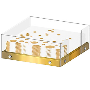 Modern Napkin Holder for Kitchen, Sitting Napkin Holder for Tables, Clear Acrylic and Steel Base Kitchen & Dining Room Décor (Gold)
