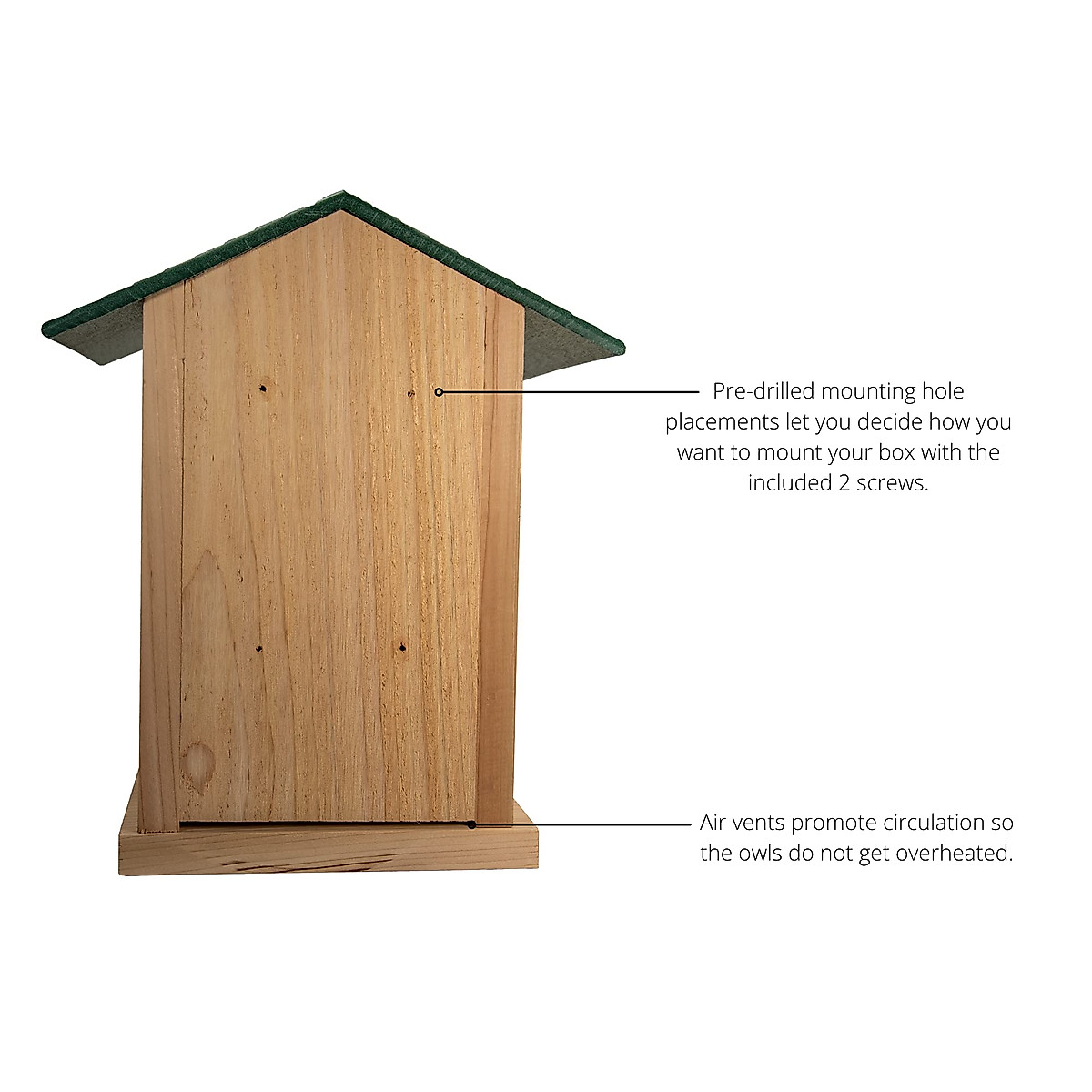 JCs Wildlife Screech or Saw-Whet Owl House - Cedar Nesting Box With Poly Lumber Roof - Made in the USA