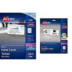Avery Printable 3" x 5" Cards, 150 Blank Index Cards - Great for Recipe Cards and Flashcards & Printable Business Cards, Laser Printers, 250 Cards, 2 x 3.5