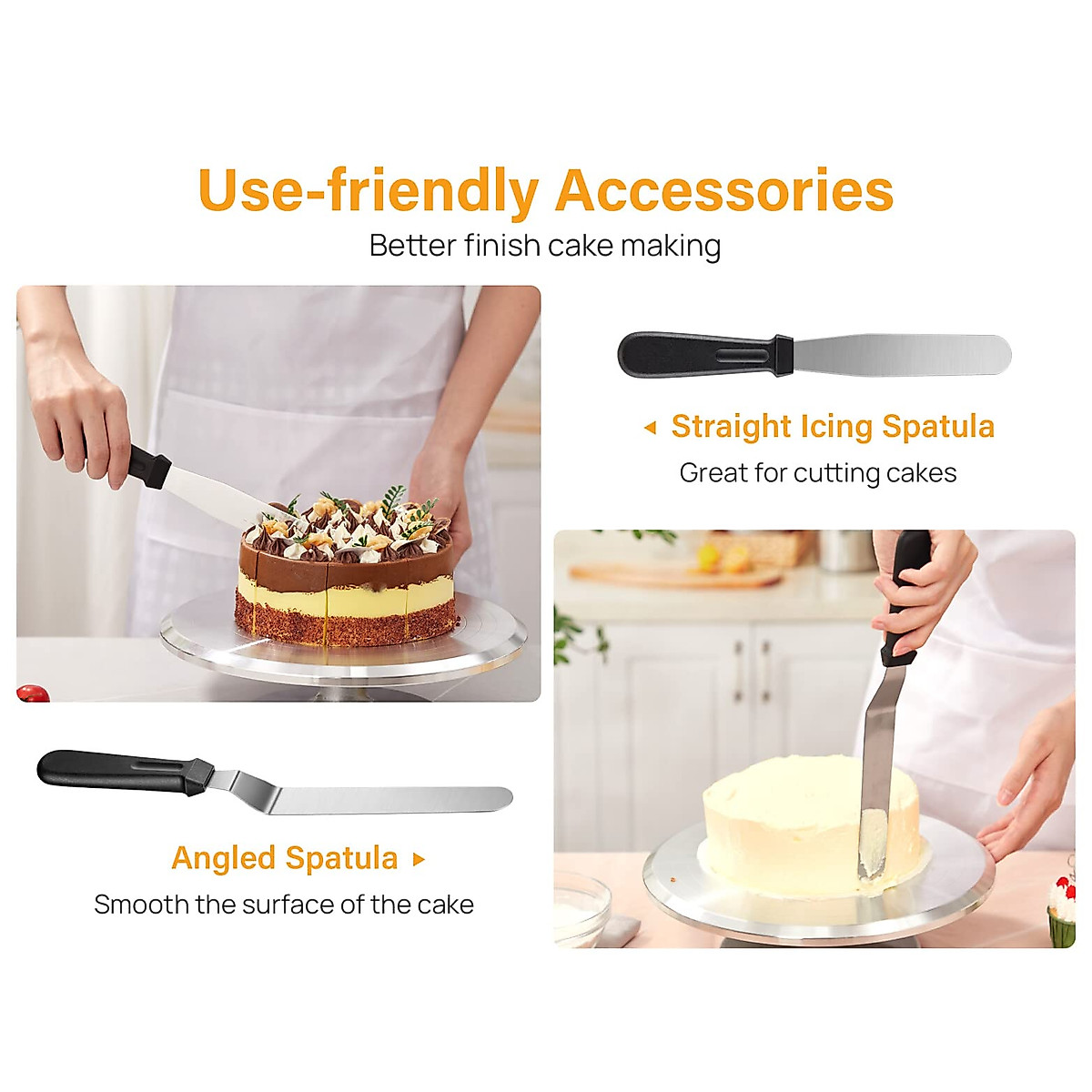 Kootek Aluminium Cake Turntable, 12 Inch Rotating Cake Stand, 35 pcs Cake Decorating Kit Supplies with 24 Numbered Icing Piping Tips, 2 Frosting Spatula, Pastry Bags and Other Baking Tools