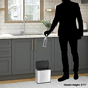 MoNiBloom 1.3-Gallon Small Hanging Trash Can for Kitchen Bathroom Bedroom Living Room Home Office Dorm Fingerprint-Proof Garbage Bin Removable Bucket Brushed Stainless Steel 5-Liter (Silver)