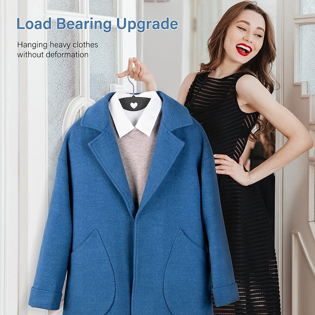 IEOKE Velvet Hangers, 50-Pack No Shoulder Bumps Suit Hangers Ultra Thin Space Saving 360 Degree Swivel Heavy Duty Hook Durable Hangers for Sweaters Coat Jackets Shirts Dresses (50 Pack, Black/Silver)