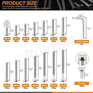 Rustark 141Pcs M6x16mm-80mm 14 Sizes Furniture Joint Connector Bolt & Cap Nut Assortment Kit Flat Hex Socket Cap Bolts Screw Posts for Furniture Chair Crib Belt Leather Binding