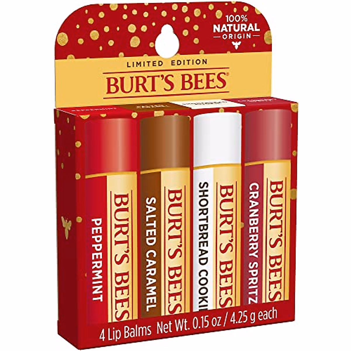 Burt's Bees Lip Balm Easter Basket Stuffers, Moisturizing Lip Care, Festive Fix Set - Peppermint, Salted Caramel, Cranberry Spritz & Shortbread Cookie (4 Pack)