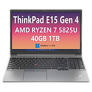 OEM Lenovo ThinkPad E15 Gen 4, 15.6" FHD IPS, AMD Ryzen 7 5825U Octa Core (Beats Intel i7-1355U), 40GB RAM, 1TB NVMe, WiFi 6, Bluetooth, RJ-45, W10P, Mineral Metallic (Silver), Business Laptop