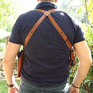 Premium Leather Vertical Shoulder Holster System with Double Magazine Carrier Fits Standart 1911 5'' BBL Colt, Kimber, para, Springfieldd, R/H Draw Brown Color