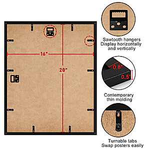 ELSKER&HOME 16x20 Picture Frame,Photos 11x14 with mat or 16 x 20 without Mat,Black Poster Frame Set of 3, Include 3 Wall Art Prints, Horizontal and Vertical Wall Mounting