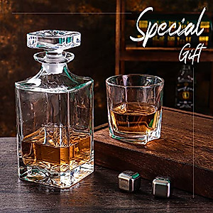 Glass Decanter with Airtight Geometric Stopper - Whiskey Decanter for Wine, Bourbon, Brandy, Liquor, Juice, Water, Mouthwash. Italian Lead-Free Glass (25.97 oz/768ml)