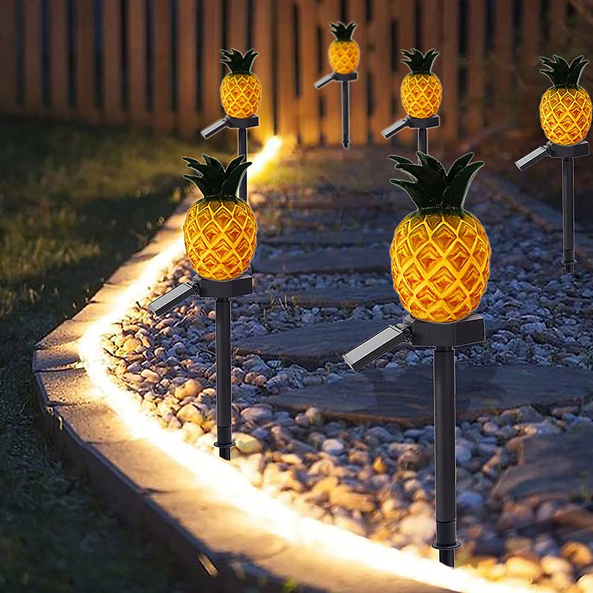 Yuhoo Solar Garden Stakes Lights, Outdoor Waterproof Pineapple Decorative Solar Landscape Stake Night Lights for Pathway Lawn Patio Yard Home Ornament(Yellow), free size