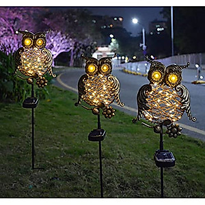 Homeleo Upgraded Metal Solar Owl Garden Lights with Flickering Eyes, Outdoor Decorative Owl Statues Sculpture,Unique Owl Gifts for Gardening Yard Decor, Pathway, Lawn, Flower Bed Decorations(Bronze)