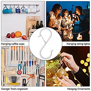 S Hooks Metal Safety Buckle S Shaped Hooks Stainless Steel S Hook Hangers Heavy Duty Anti-Falling S Hooks for Hanging Plants, Lights, Pot, Pans, Cups for Kitchen, 3.55 Inch (White,20 Packs)