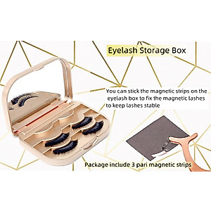 YiQiYi Cosmetic Case Empty Eyelashes Storage Case with Makeup Mirror Holder Box Fake Eyelash Packing Travel Storage Case Eyelashes Bag(Gold)