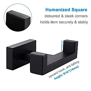 Aomasi Double Coat Hook, Stainless Steel Towel Robe Hook Kitchen Toilet Bathroom Accessories Dual Holder Heavy Duty Wall Mount, Matte Black