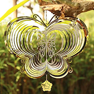 JJWANTA Large Size Hanging Wind Spinner Outdoor Decor for 3D Garden Wind Chimes Metal Yard Spinners 3D Stainless Steel Spinner Gifts Butterfly 3D Spinner with Extra Heavy Crystal 360°Rotating Hook
