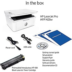 HP Laserjet Pro MFP M29W All-in-One Wireless Monochrome Laser Printer, White - Print Scan Copy - 1.0" Icon LCD Display, 19 ppm, 600 x 600 dpi, 8.5 x 11.69, Hi-Speed USB, Cbmou External Webcam