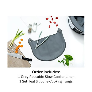 Silicone Crock Pot Liners Large Size w/Tongs | Single Reusable Silicone Slow Cooker Liner | Flexible Slow Cooker Liners 3-8 Quart Pots | Easy Clean Crock Pot Liner Bags | Crock Pot Liners 3-8 Quarts