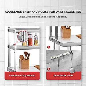 Garvee Stainless Steel Table with Overshelves, 36" X 24" Commercial Work Table with 36" X 12" Shelf, Metal Kitchen Prep Table & Shelving Combo