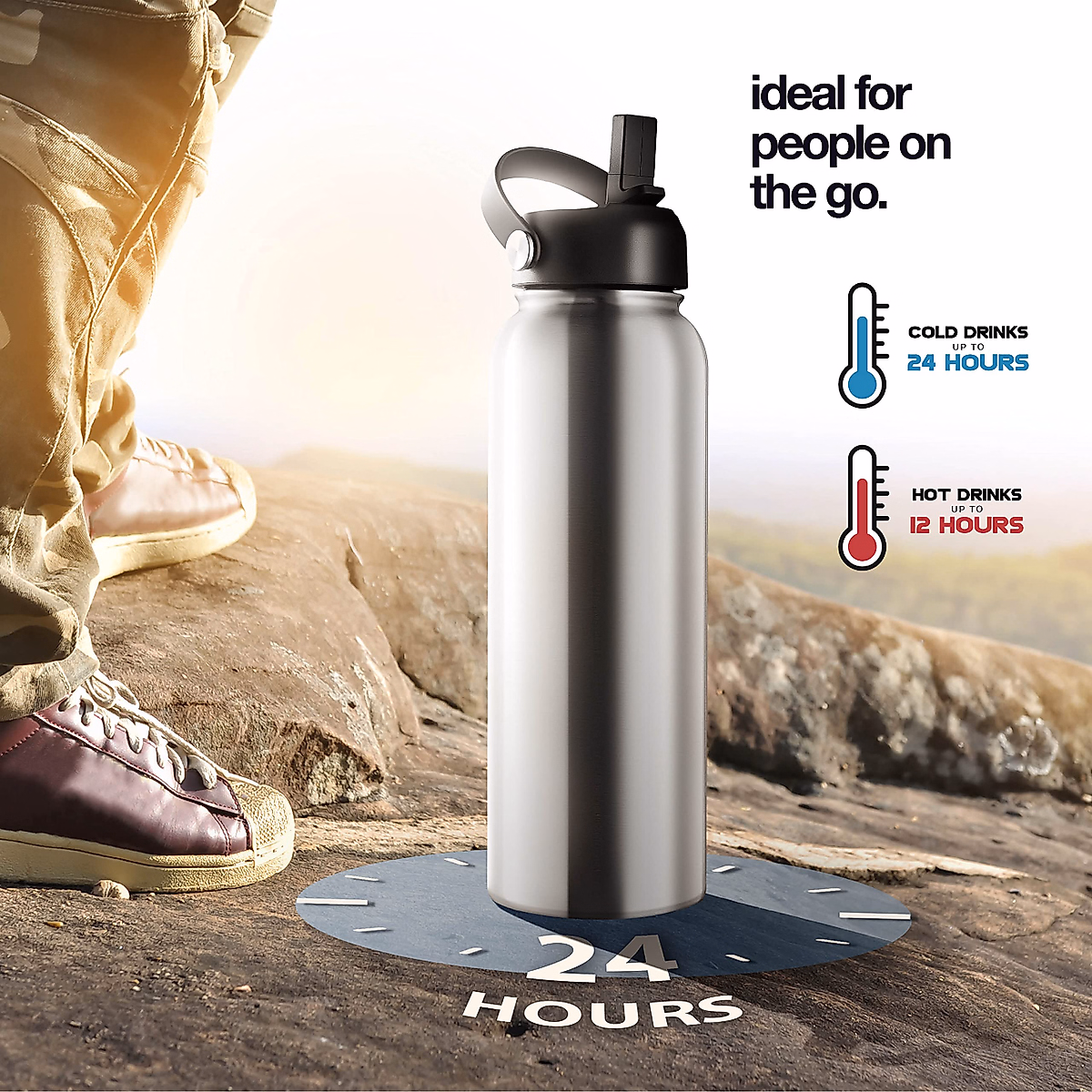 Brewberry Stainless Steel Insulated Water Bottle and Travel Mug for Hot and Cold Beverages, Wide Mouth, Double Wall Insulated Hydration Sports Water Bottle for Hiking, Biking, Outdoor, 40 OZ BPA Free