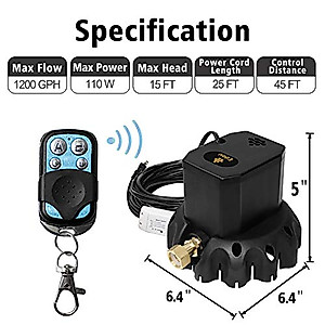 EDOU DIRECT Remote Control Pool Cover Pump Black Edition | HEAVY DUTY | 1,200 GPH Max Flow | 75 W | Includes 16' Drainage Hose & 3 Adapters | Ideal for draining water from above ground & inground pool