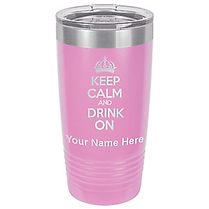 LaserGram 20oz Vacuum Insulated Tumbler Mug, Keep Calm and Drink On, Personalized Engraving Included (Light Purple)