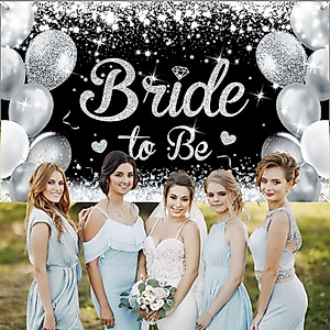 Bridal Shower Banner Decorations Black Silver Bride to Be Banner Bachelorette Bride to Be Decorations Sign Banner Black Silver Wedding Shower Engagement Party Decorations Gift Supplies 43.3 * 70.8