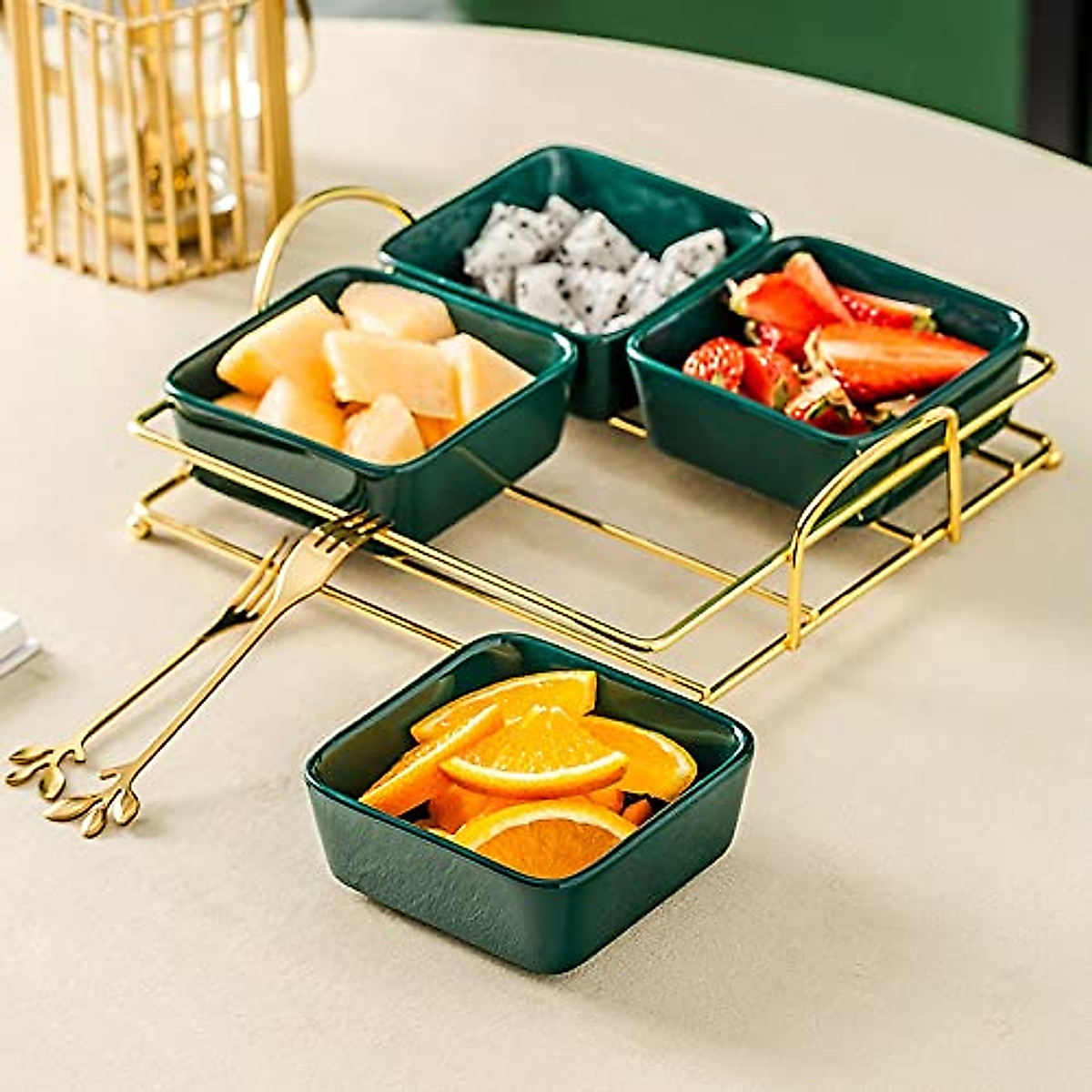 Salad Bowls Home Four-grid Ceramic Platter With Shelf Snack Fruit Plate Modern Restaurant Snack Plate Creative Snack Candy Dried Fruit Plate Soy Sauce Dish Salad Bowls (Color : 1)