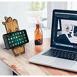 Wood Cute Cell Phone Stand, Compatible with iPhone 12 11 Pro XS Max XR 8 7 6S Plus, Samsung S20+ Note10, Phone Stand, Wood Phone Holder Stand, Wooden phone stand for desk, charging stand… (Wood)