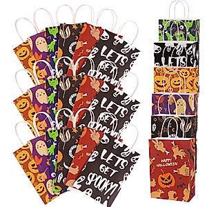 XIMISHOP 24PCS Halloween Kraft Gift Goodies Paper Bags Bulk with Handles for Halloween Party Favors