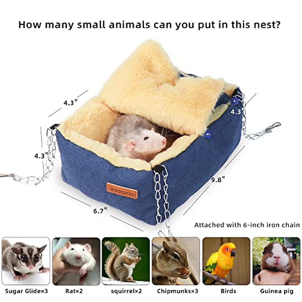 Rat Hammock for Cage, Guinea Pig Hideout Small Animal Hammock House Rat Hut, Sugar Gliders Beds Cage Accessories for Chinchilla,Hamster,Rat,Bunny,Squirrel,Gerbil (Blue)