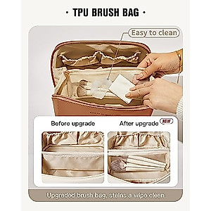 EACHY Travel Makeup Bag,Large Capacity Cosmetic Bags for Women,Waterproof Portable Pouch Open Flat Toiletry Bag Make up Organizer with Divider and Handle (Large-Brown, Large)