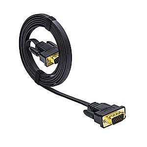 DTech Thin Computer Monitor VGA Cable 6ft Standard 15 Pin Connector Male to Male VGA Cord Flat Wire for Desktop (6 Feet, Black)