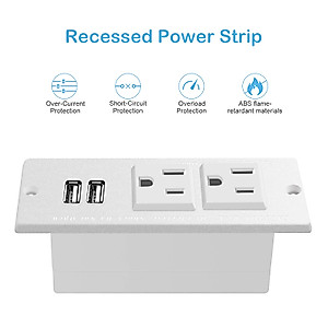 Furniture Recessed Power Strip, Recessed Desk Outlet with USB, in Conference Desk Recessed Power Outlets Socket, Desktop Power Grommet.