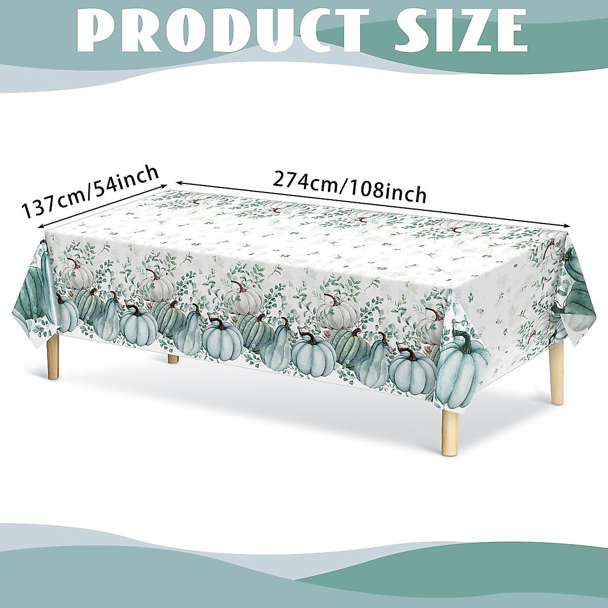 4 Pcs Fall Tablecloth Pumpkin Autumn Table Covers Thanksgiving Harvest Table Cloth Rectangle Blue Waterproof Plastic Leaves Tablecloth for Dining Room Kitchen Decoration 54 x 108 Inch