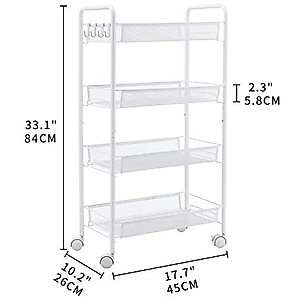 JANE EYRE Rolling Utility Storage Rack Cart on Wheels, Trolley Carft cart, Multi-Purpose Organizer Shelf (White, 4 Tier)…