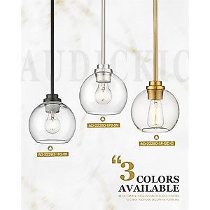 Audickic Pendant Lights Kitchen Island, Modern Gold Pendant Light with Clear Glass Globe Shade, Farmhouse Hanging Light Fixtures for Dining Room Entryway, AD-22280-1P-GD-C
